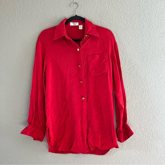 Valentino | Tops | Valentino Red Logo Silk Button Down With Gold ...
